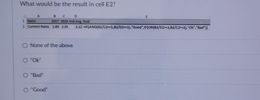 Solved What would be the result in cell E2?None of the | Chegg.com