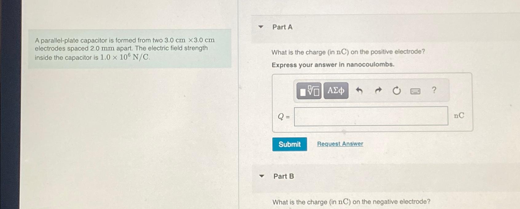 Solved Part A\\nA parallel-plate capacitor is formed from | Chegg.com