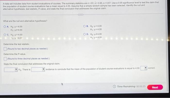 Solved A data set includes data from student evaluations of | Chegg.com