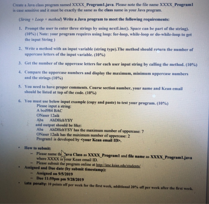 Solved Create A Java Class Program Named Xxxx Program1java 