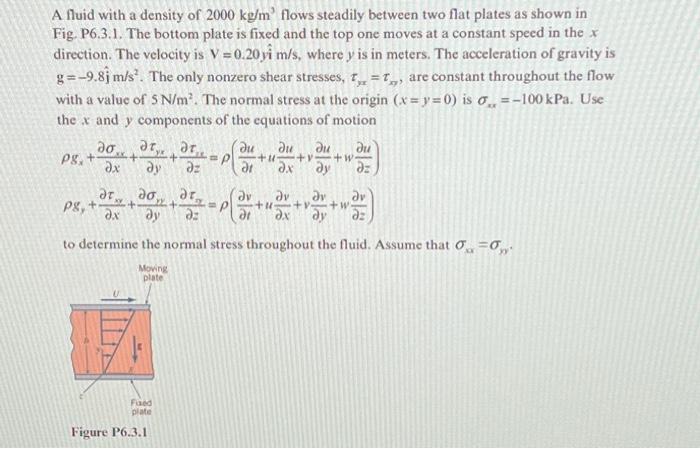 Solved A fluid with a density of 2000 kg/m3 flows steadily | Chegg.com