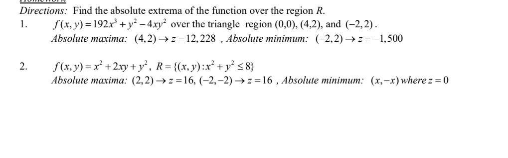 Solved Directions Find The Absolute Extrema Of The Function