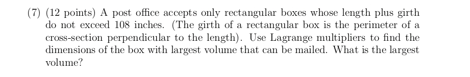 Solved (7) (12 ﻿points) ﻿A post office accepts only | Chegg.com