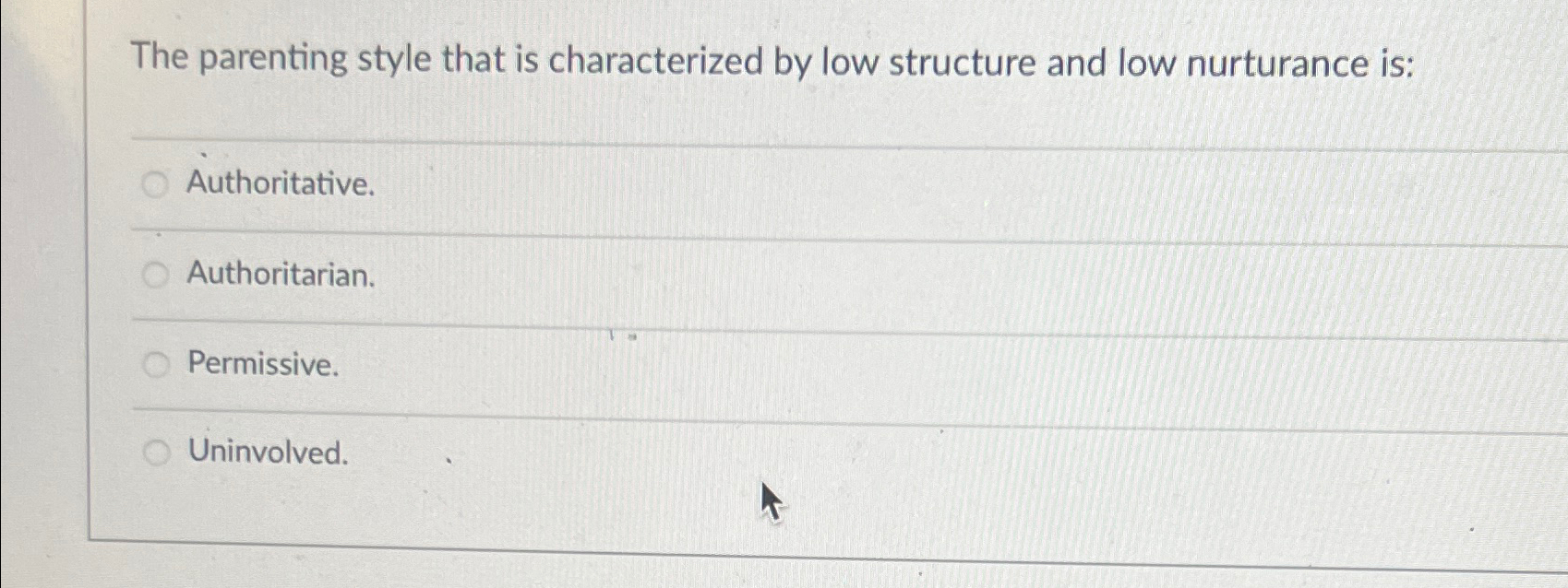 Solved The parenting style that is characterized by low | Chegg.com
