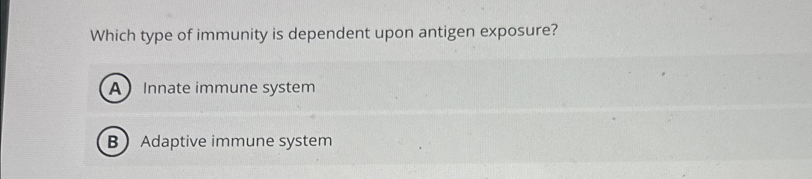 Solved Which type of immunity is dependent upon antigen | Chegg.com