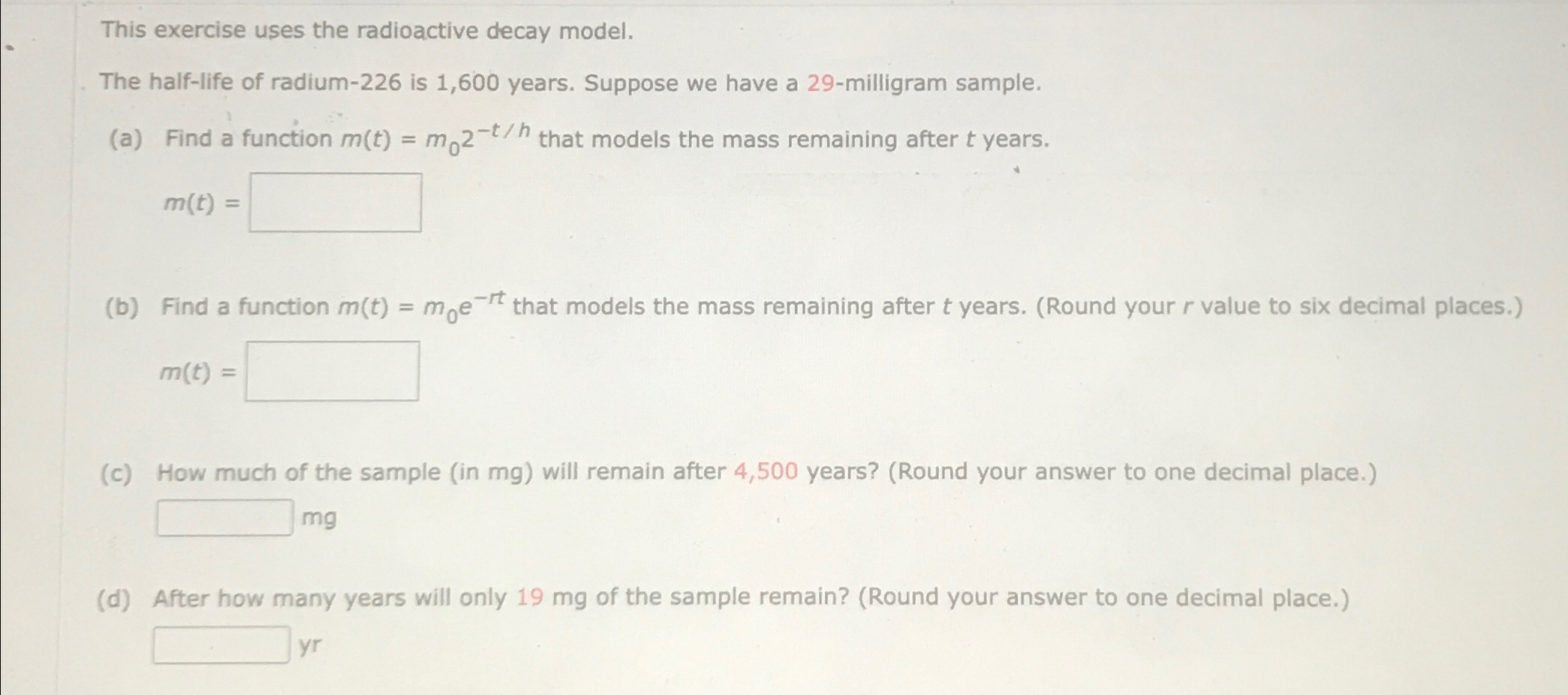 Solved This exercise uses the radioactive decay model.The | Chegg.com