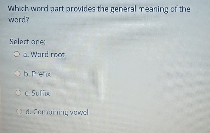 Solved Which word part provides the general meaning of the | Chegg.com