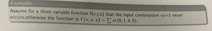 Solved Examples Assume for a three variable function | Chegg.com