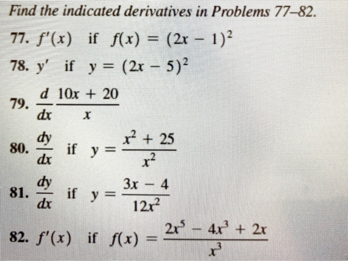Solved Find the indicated derivatives in Problems 77–82. 77. | Chegg.com