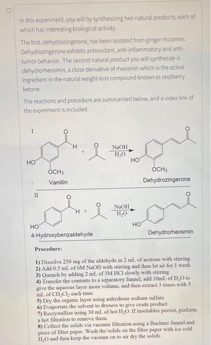 Solved In this experiment, you will by synthesizing two | Chegg.com