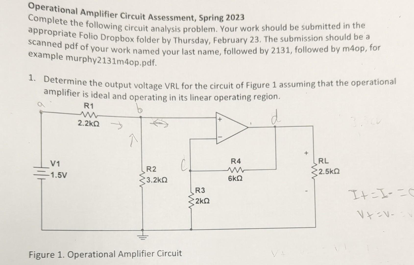 Solved Operational Amplifier Circuit Assessment, Spring 2023 | Chegg.com