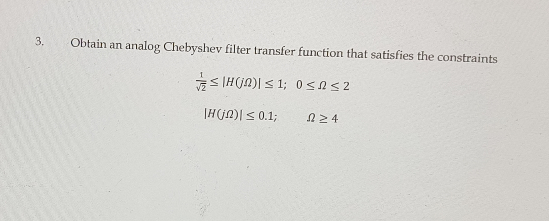Solved Obtain an analog Chebyshev filter transfer function | Chegg.com