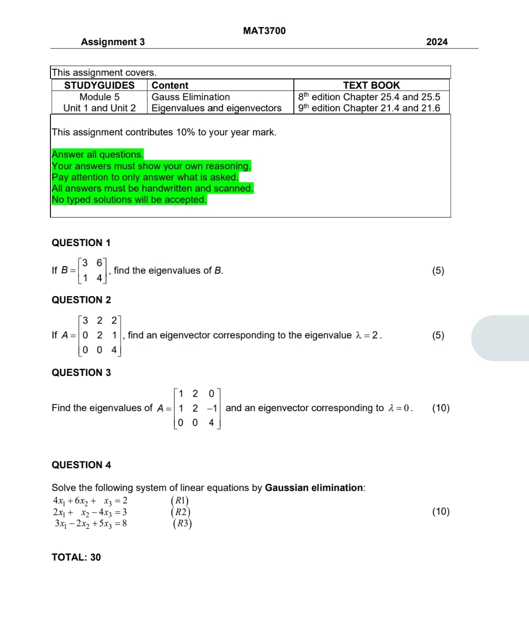 Solved MAT3700Assignment 32024This assignment | Chegg.com