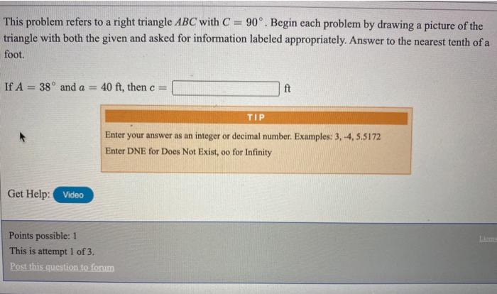 Solved This problem refers to a right triangle ABC with C = | Chegg.com