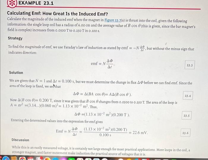 Solved [c] For Example 23.1 (Calculating Emf) in Section | Chegg.com