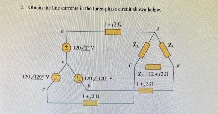 Solved 2. Obtain the line currents in the three-phase | Chegg.com