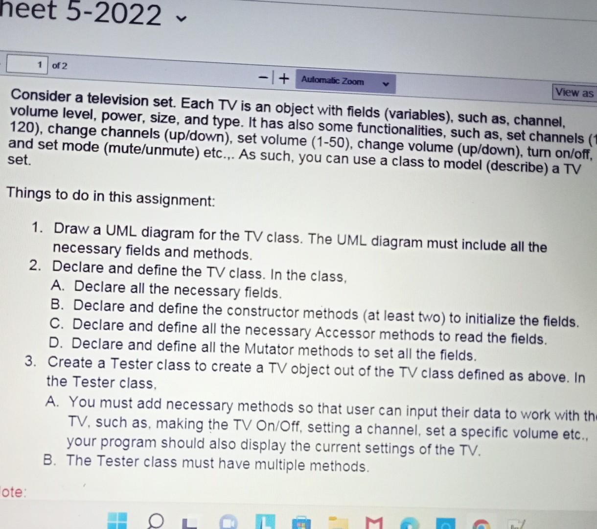 Solved heet 5-2022 V 1 of 2 - 1 + Automatic Zoom View as | Chegg.com