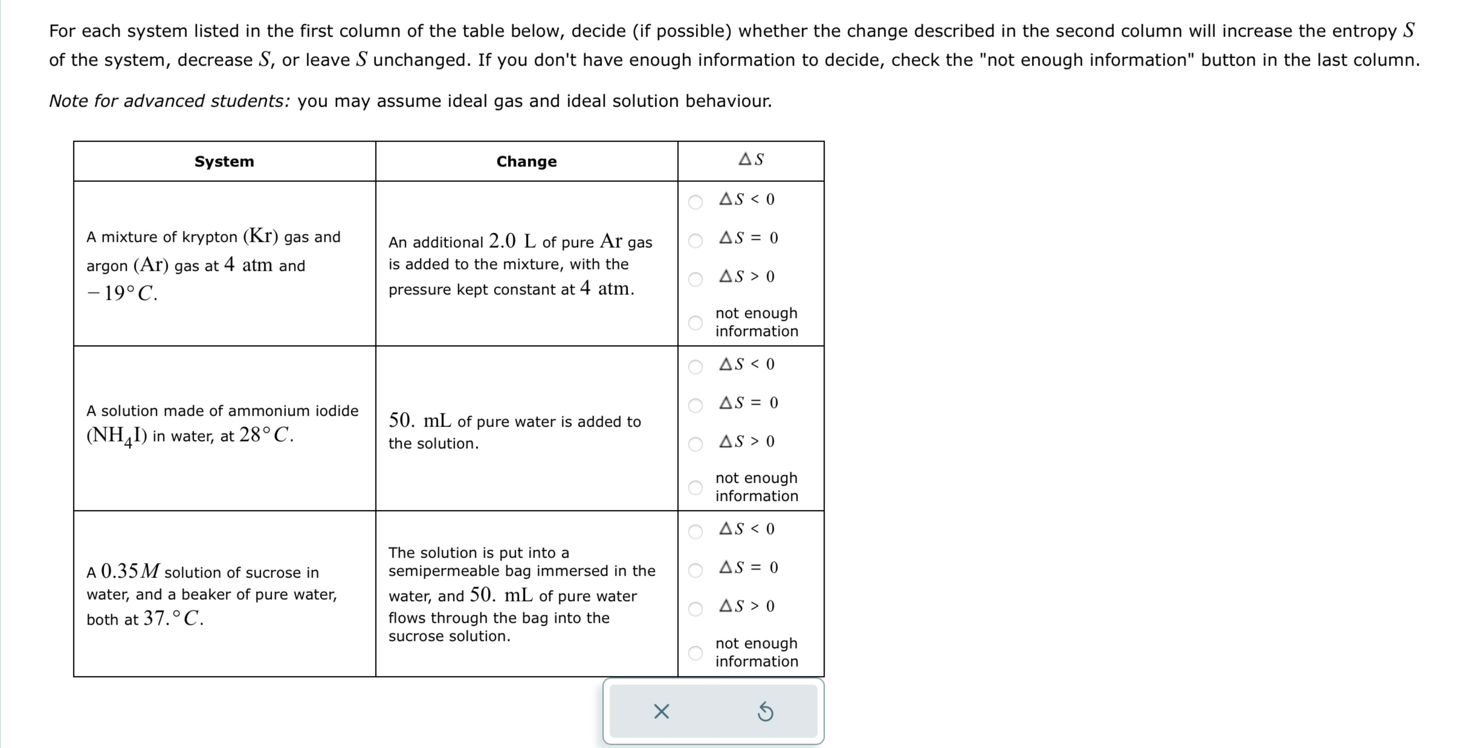 Solved For each system listed in the first column of the | Chegg.com