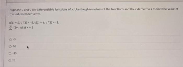 Solved Suppose u and v are differentiable functions of x. | Chegg.com