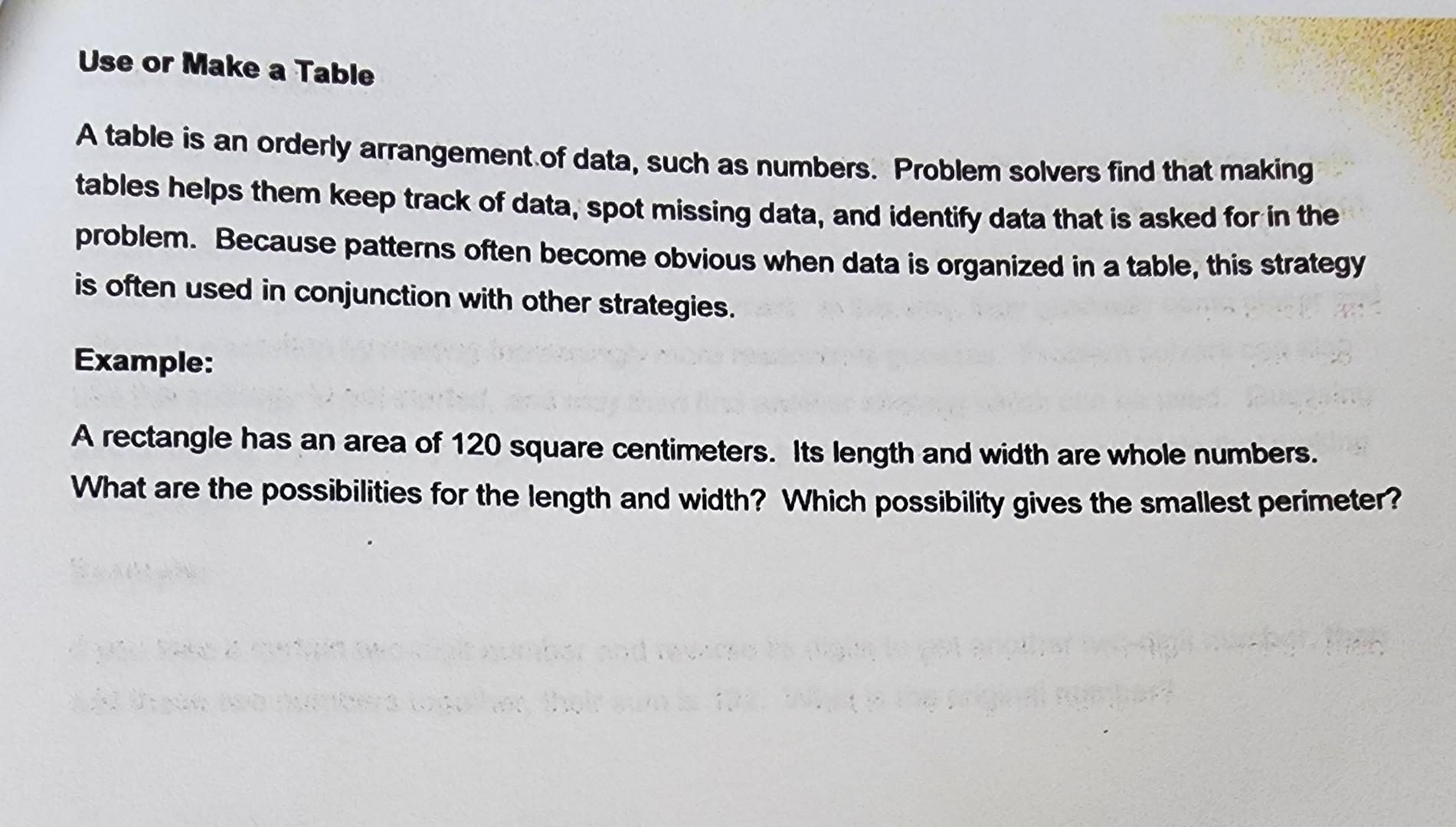 Solved Use or Make a TableA table is an orderly arrangement | Chegg.com