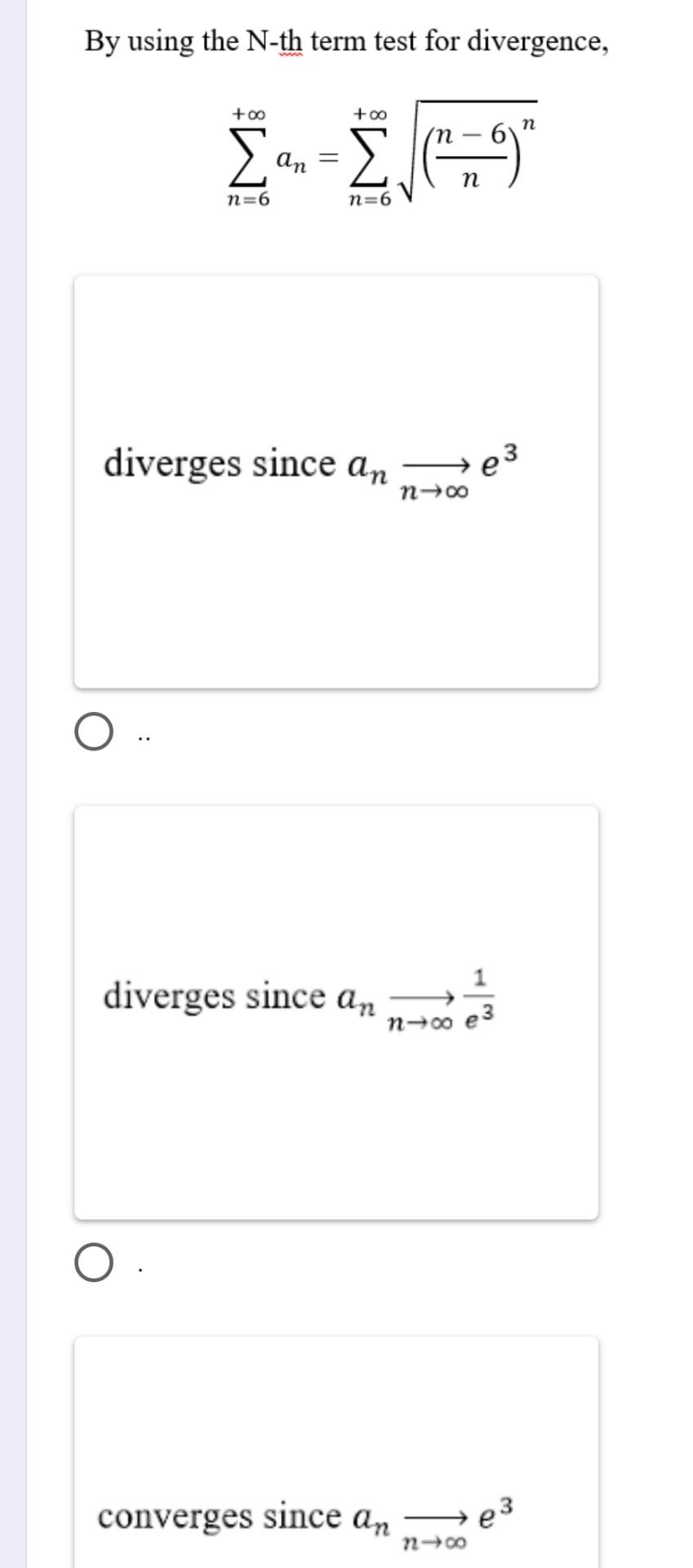 Solved By using the N-th term test for divergence, n Σ. Σ.-9 | Chegg.com