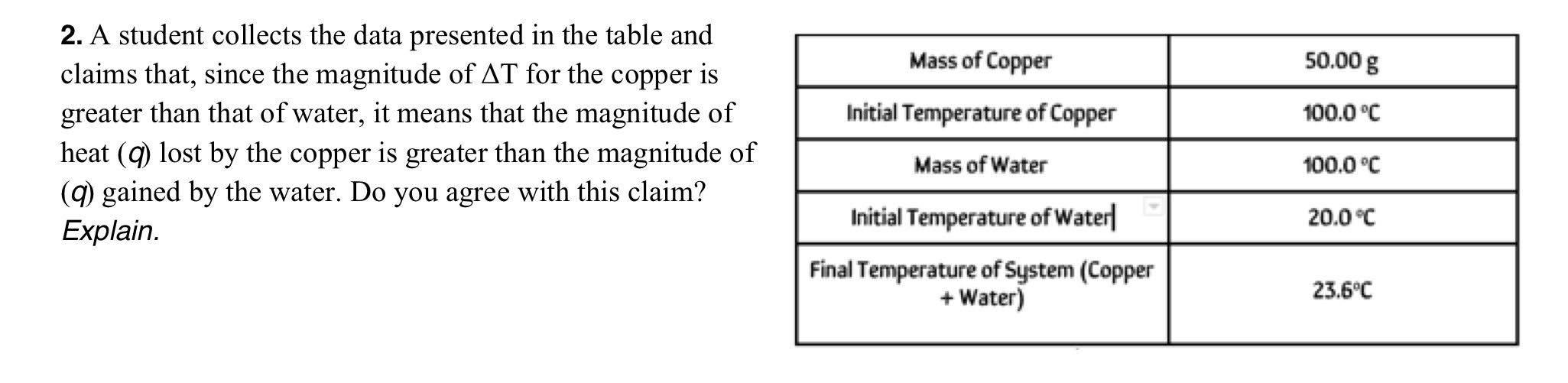 Solved A student collects the data presented in the table | Chegg.com