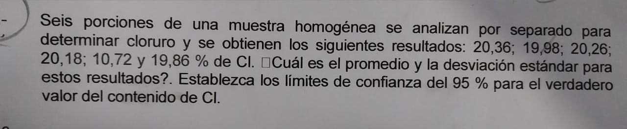 Solved Seis porciones de una muestra homogénea se analizan | Chegg.com