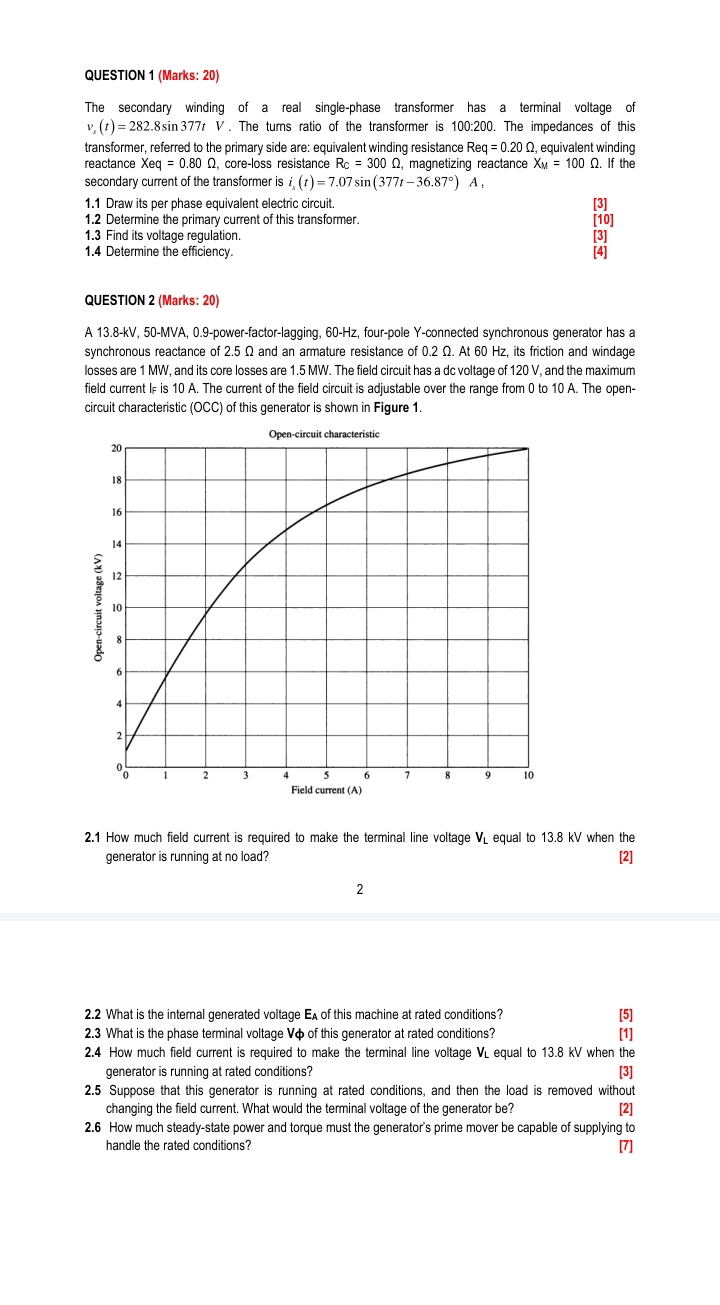 Solved QUESTION 1 (Marks: 20)The secondary winding of a real | Chegg.com