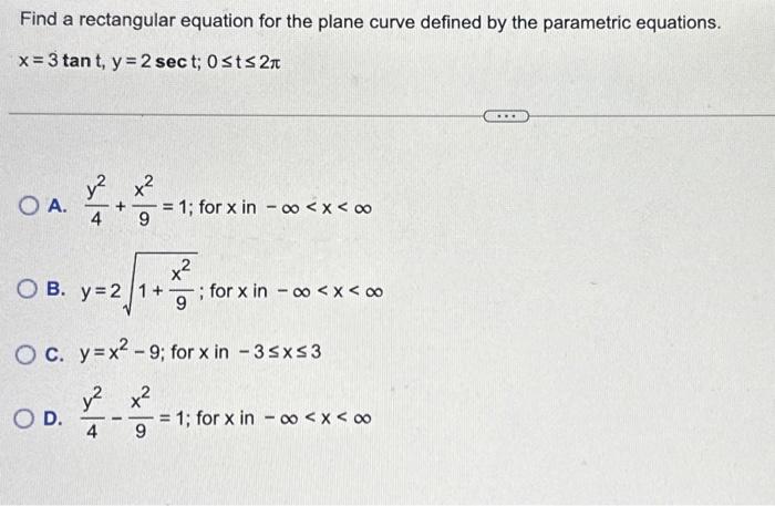 Solved Find a rectangular equation for the plane curve | Chegg.com