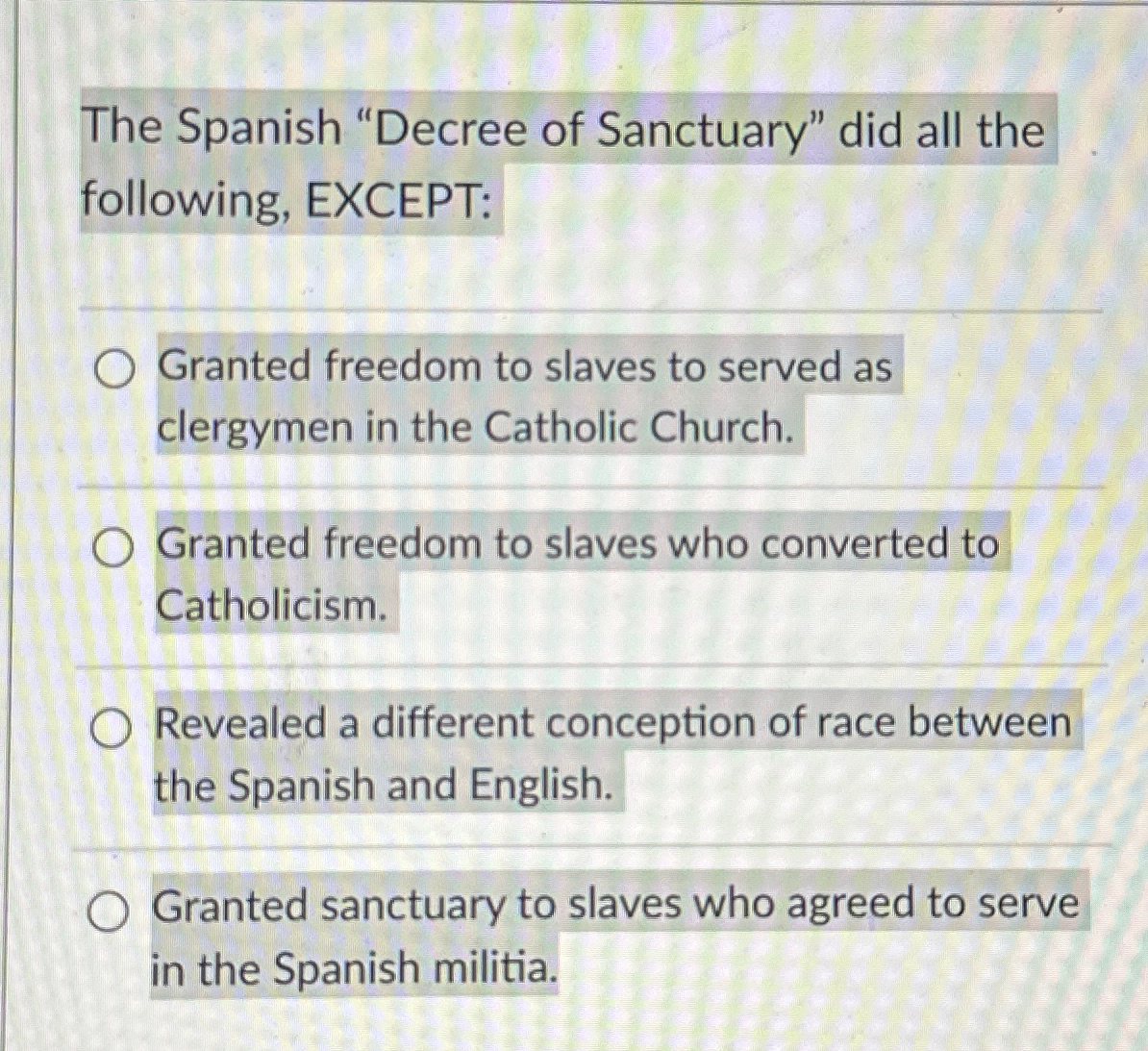 Solved The Spanish "Decree of Sanctuary" did all the | Chegg.com