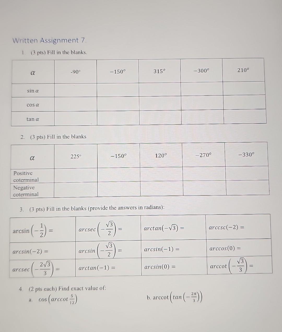 Solved Written Assignment 7. 1 ( 3 pts) Fill in the blanks. | Chegg.com