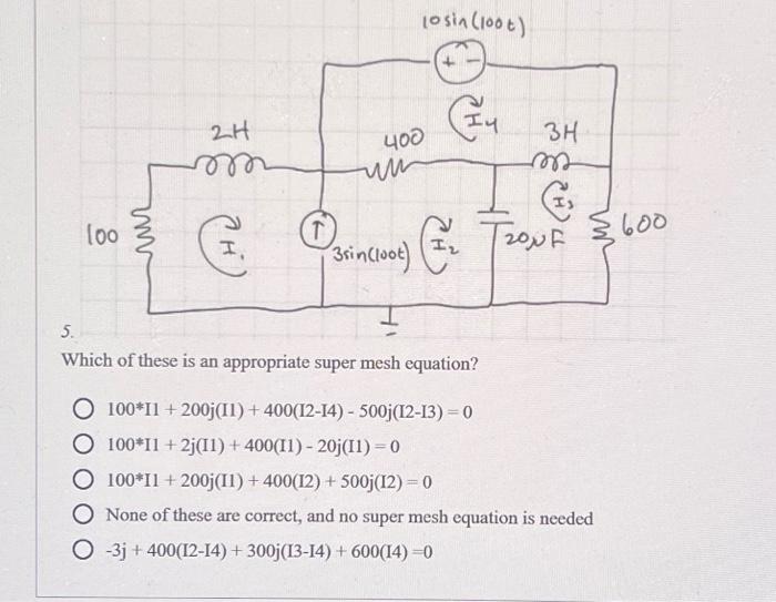Solved Which of these is an appropriate super mesh equation? | Chegg.com