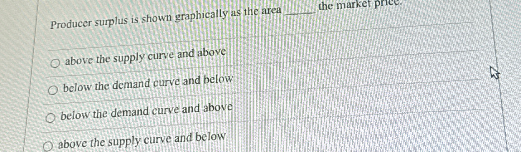 Solved Producer surplus is shown graphically as the area the | Chegg.com