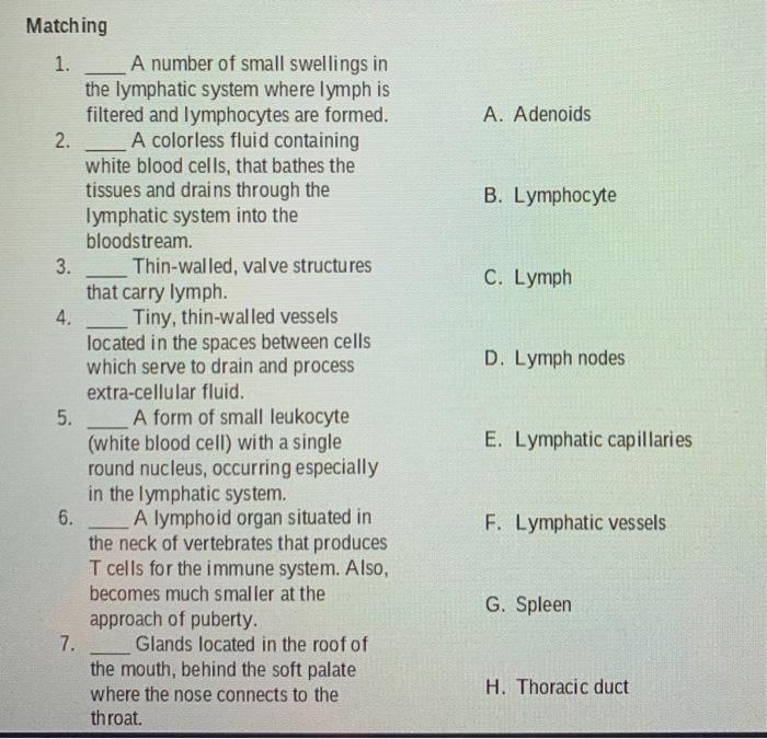 Solved Athletic Health and Fitness Lymphatic System Multiple | Chegg.com