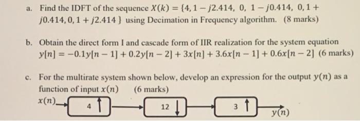 Solved a. Find the IDFT of the sequence X(k) = {4,1 – | Chegg.com