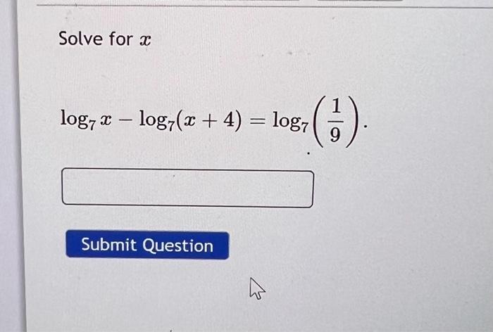 Solved Solve for x log7x−log7(x+4)=log7(91) | Chegg.com