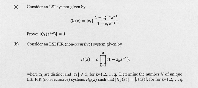 (a) ﻿Consider an LSI system given | Chegg.com