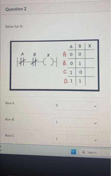Solved F ar Question 2 Solve for X: Row A Row B Row C A || R | Chegg.com