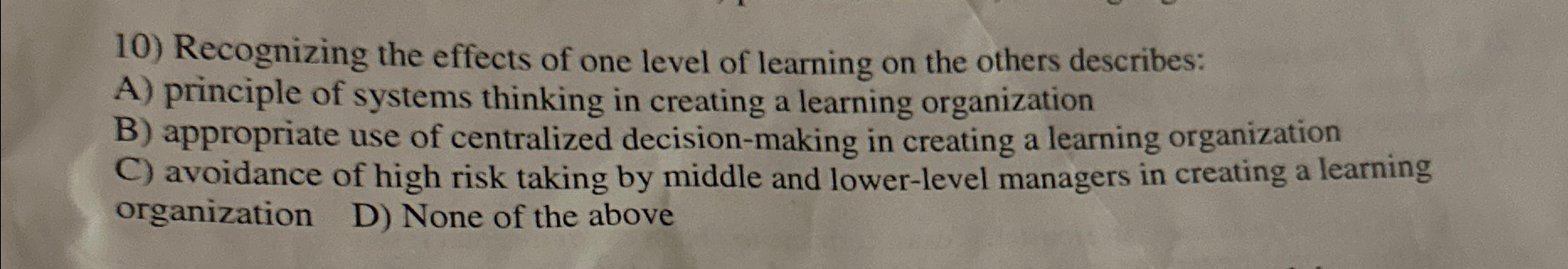 Solved Recognizing the effects of one level of learning on | Chegg.com