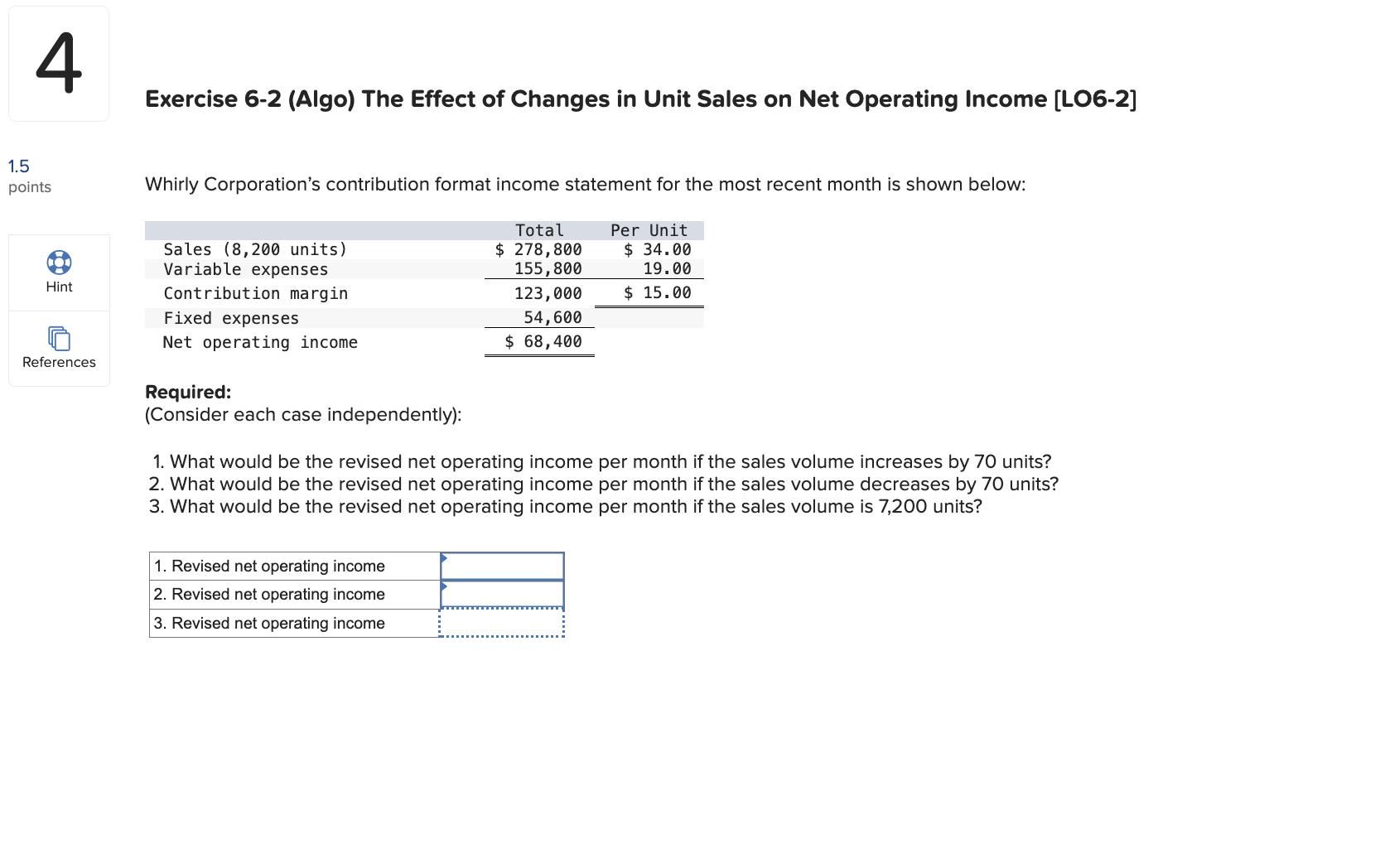 Solved Exercise 6-2 (Algo) ﻿The Effect of Changes in Unit | Chegg.com