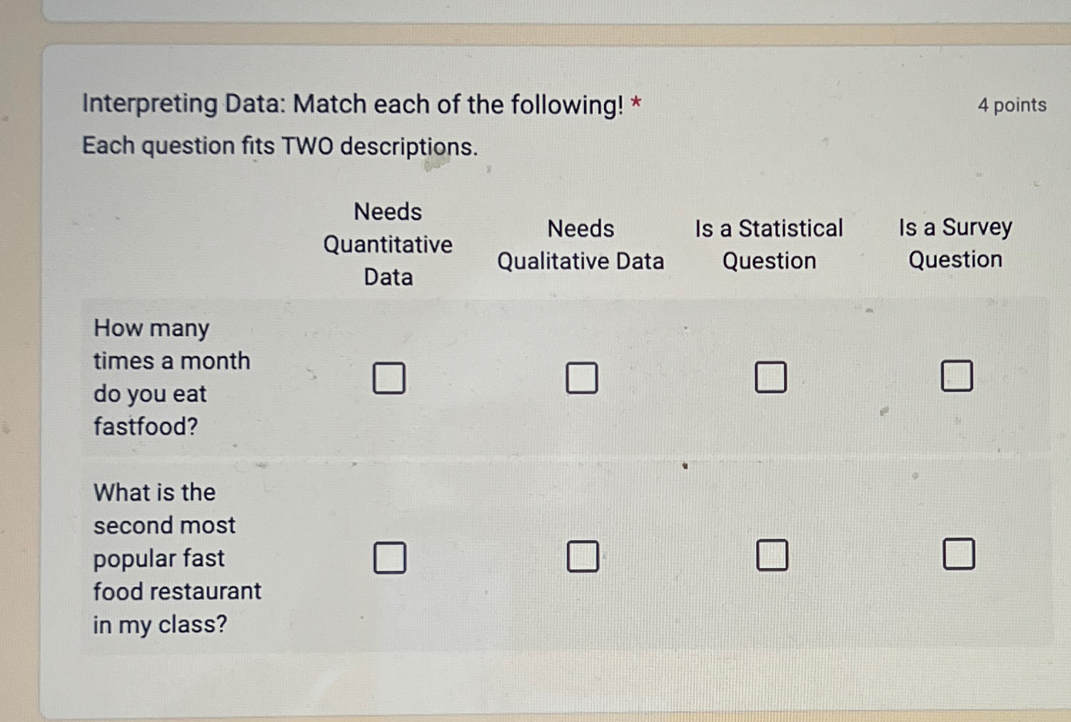 Solved Interpreting Data: Match each of the following! *4 | Chegg.com
