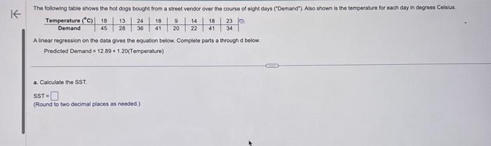 Solved a. Calculate the SST SST = (Round to two decimat | Chegg.com