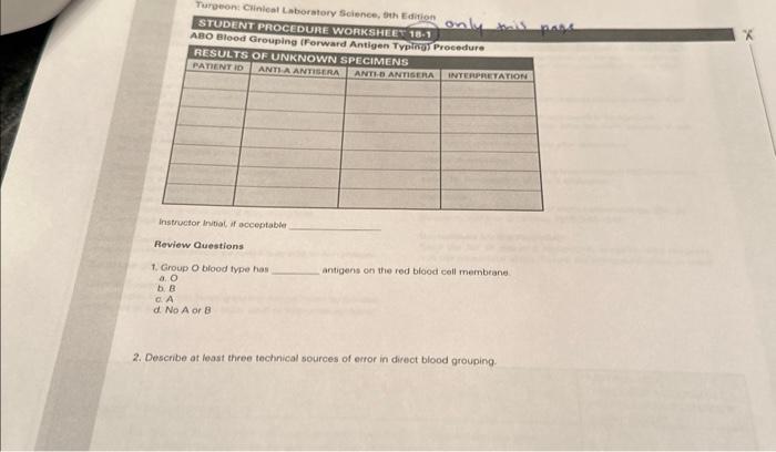 STUDENT PROCEDURE WORKSHEET 18.1 Instructor invat, of | Chegg.com