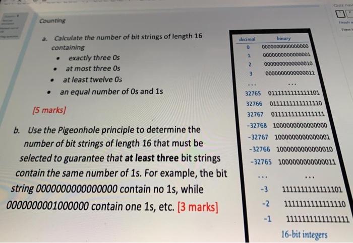 Solved Counting decimal 0 1 a. Calculate the number of bit | Chegg.com