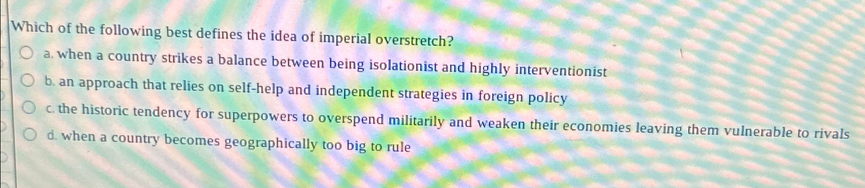 Solved Which of the following best defines the idea of | Chegg.com