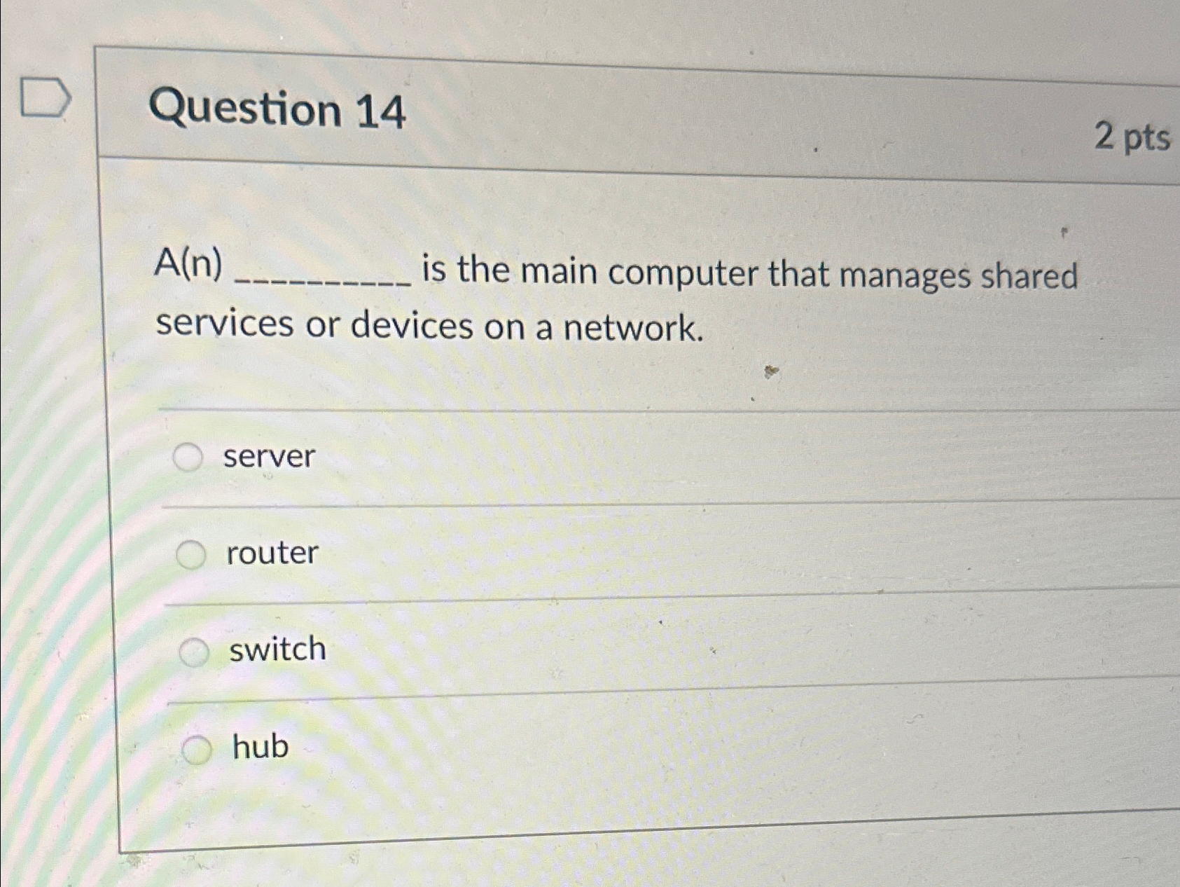 Solved Question 142 ﻿ptsA(n) ﻿is the main computer that | Chegg.com