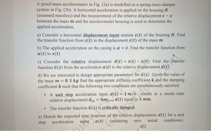 A proof-mass accelerometer in Fig. (2a) is modelled | Chegg.com