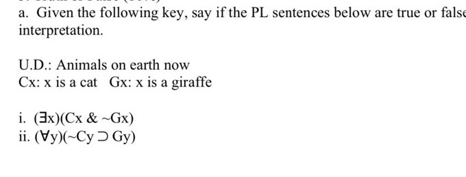 Solved a. Given the following key, say if the PL sentences | Chegg.com