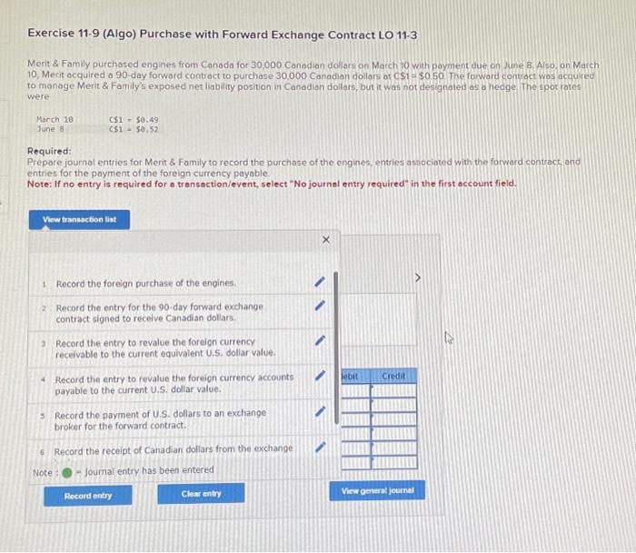 Solved Exercise 11.9 (Algo) Purchase with Forward Exchange | Chegg.com