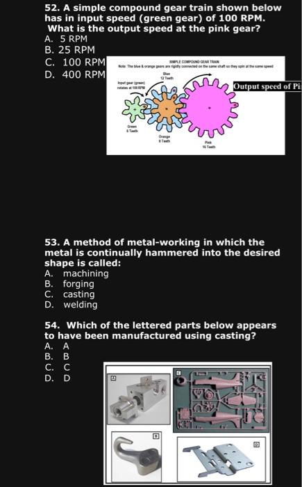 Solved 52. A simple compound gear train shown below has in | Chegg.com
